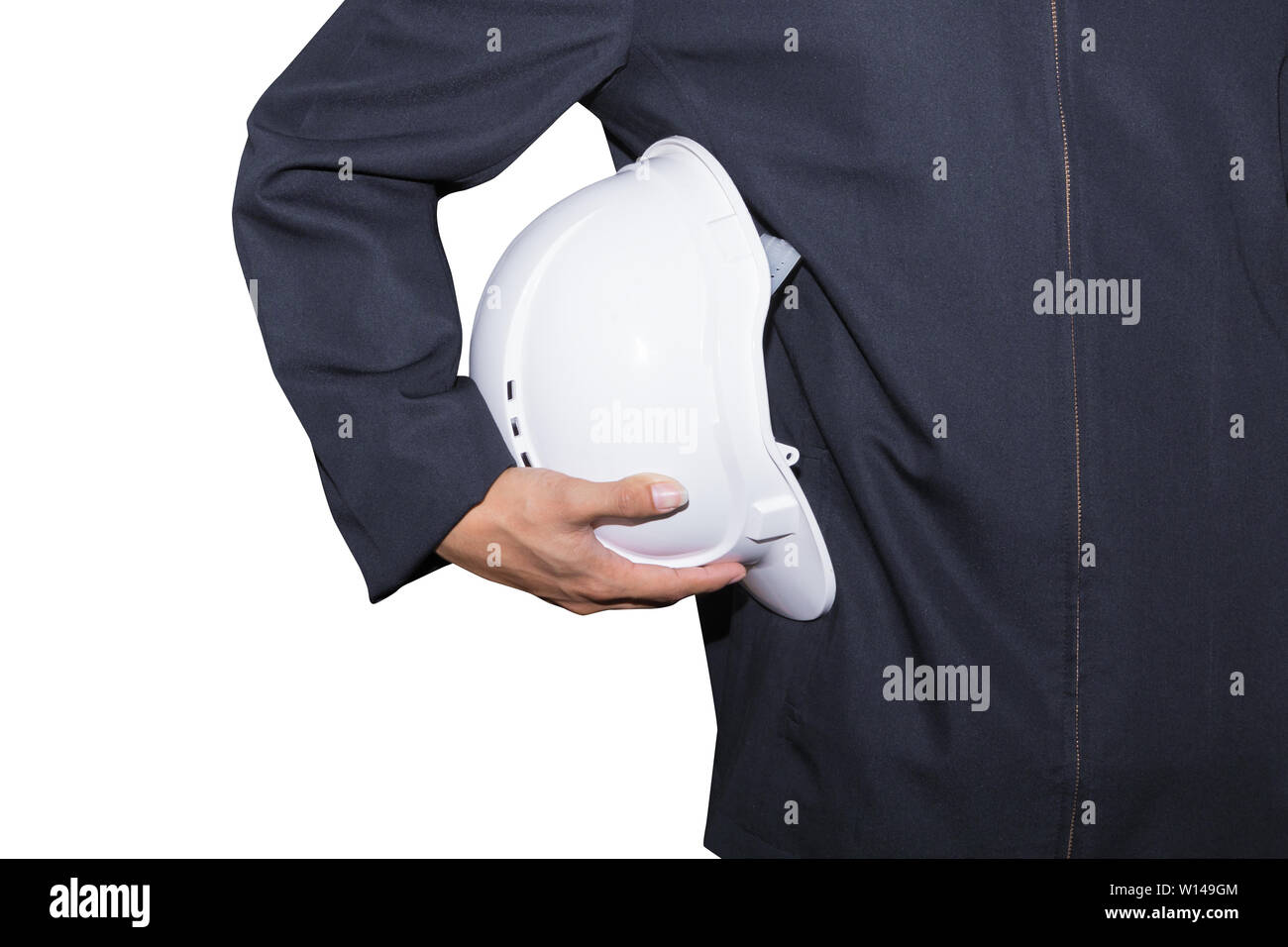 hand of engineering worker holding white safety helmet plastic ...