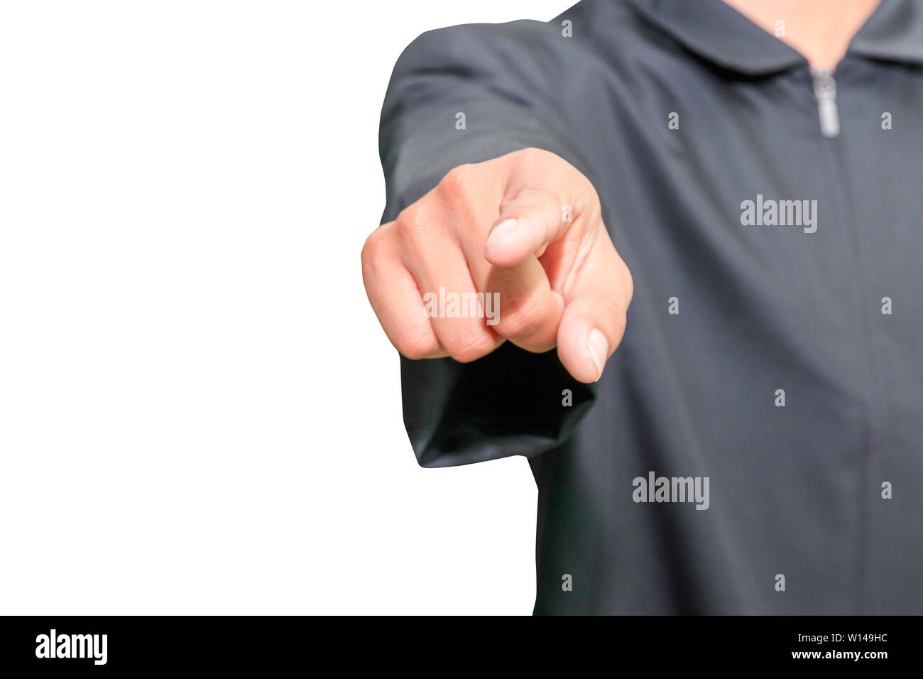 close up hand of businessman pointing hands isolated on white ...