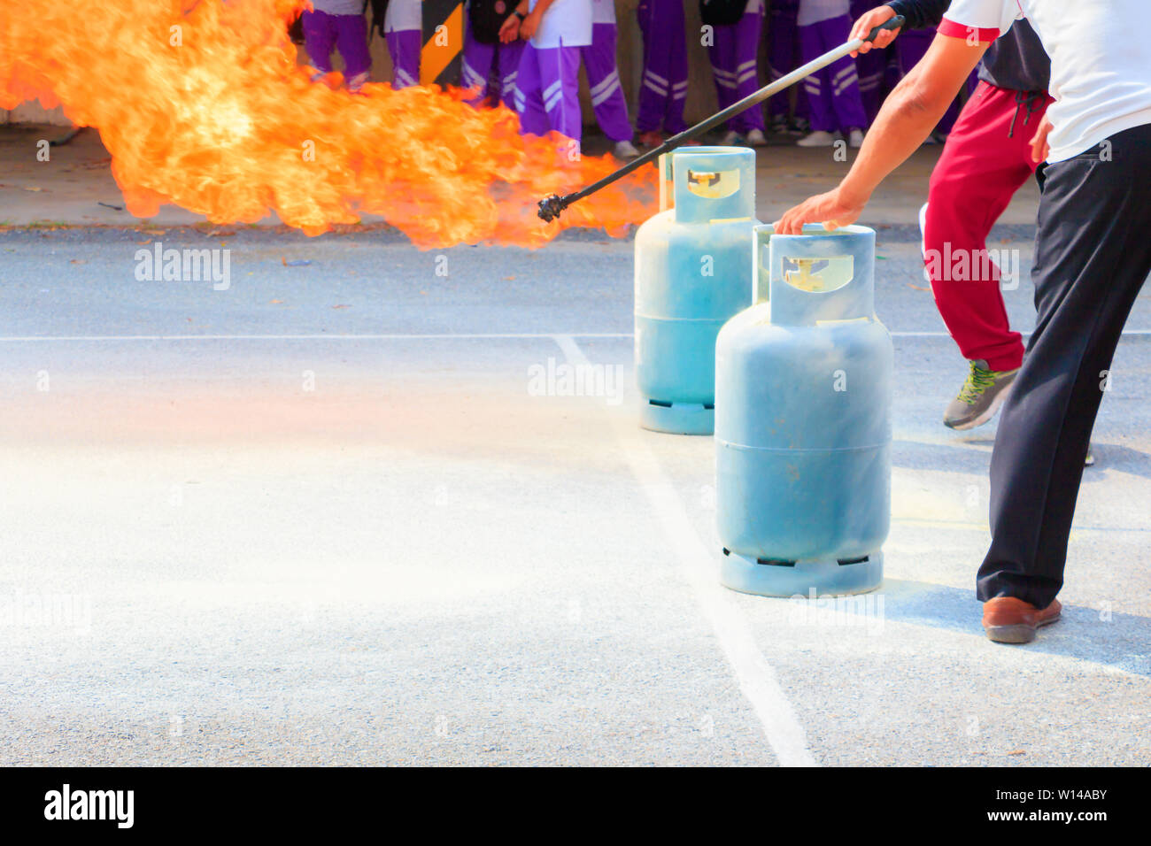 fire fighter Gas tank during a learning training exercise select focus ...