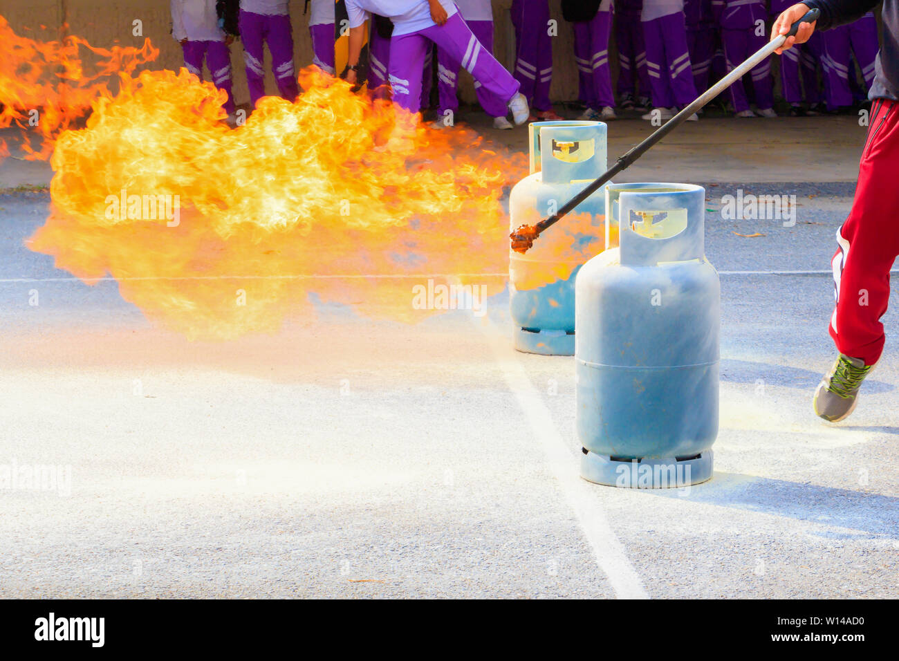 fire fighter Gas tank during a learning training exercise select focus ...
