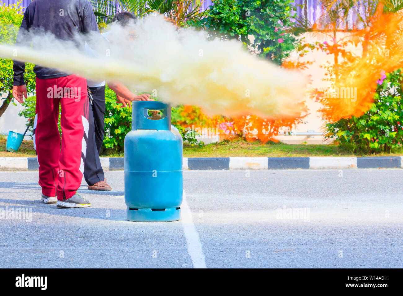 fire fighter Gas tank during a learning training exercise select focus ...