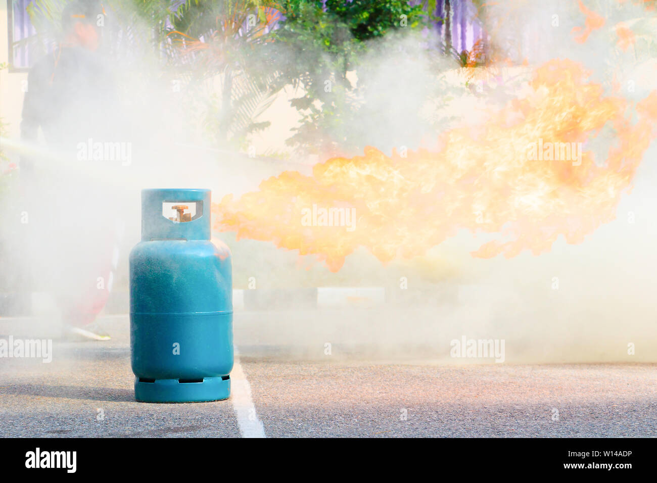 fire fighter Gas tank during a learning training exercise select focus ...
