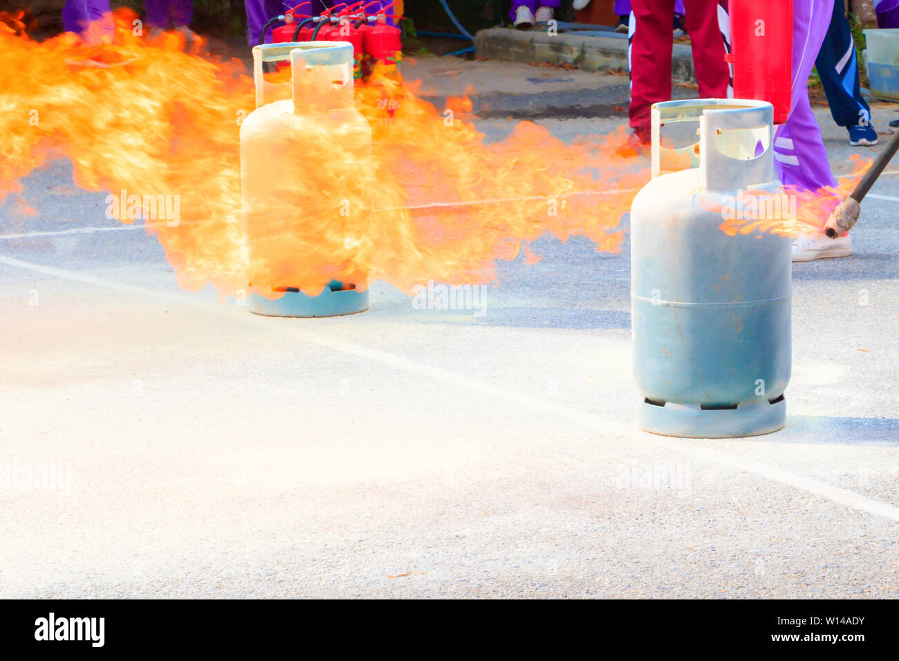 fire fighter Gas tank during a learning training exercise select focus ...