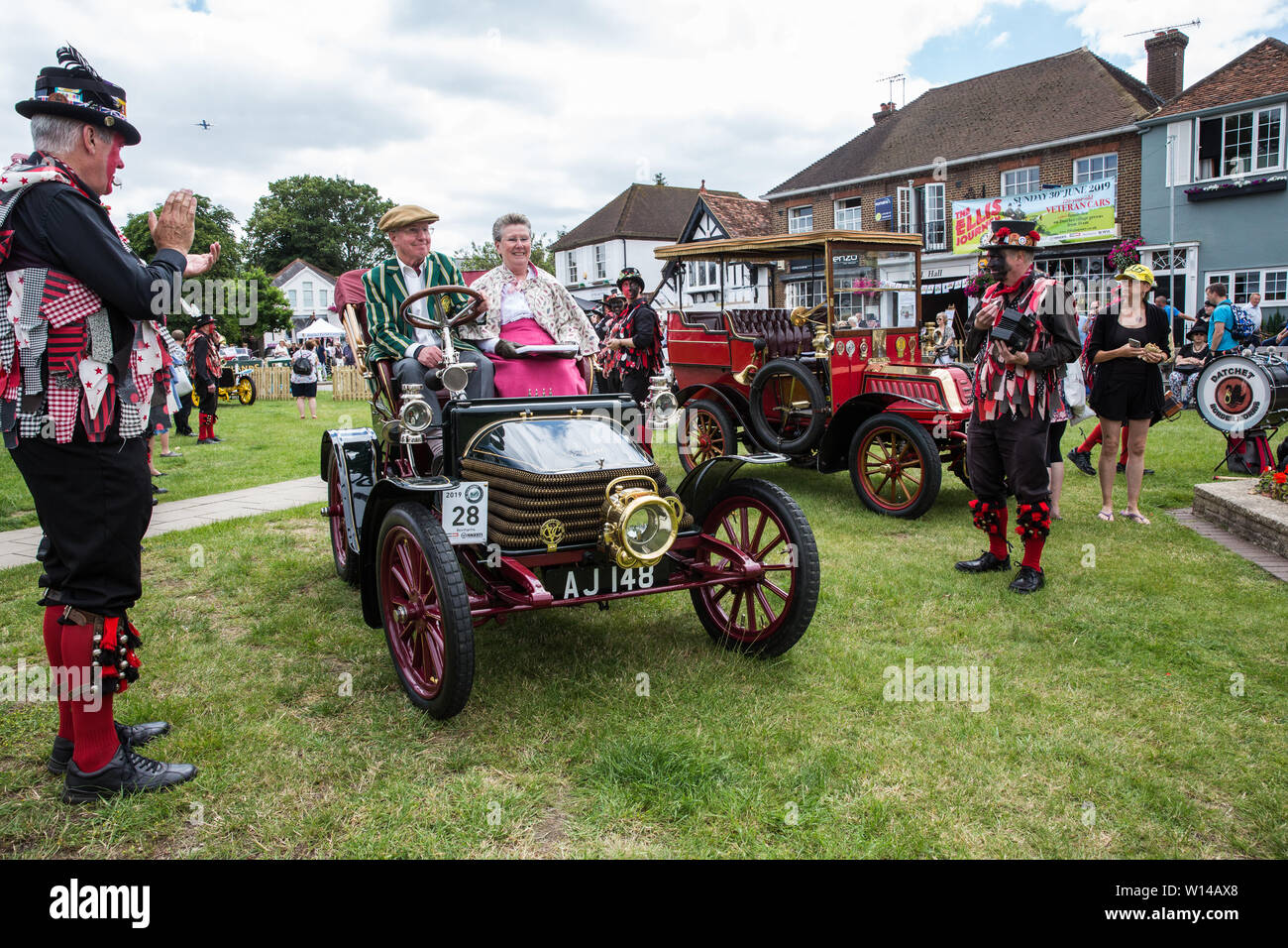 Datchet, UK. 30 June, 2019. Datchet Border Morris welcome a pre-1905 ...