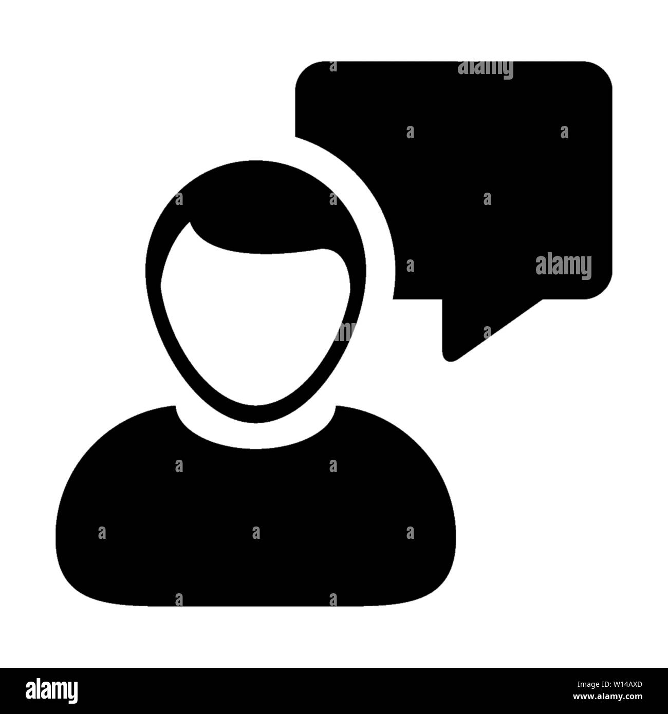 Client icon vector male person profile avatar with speech bubble symbol ...
