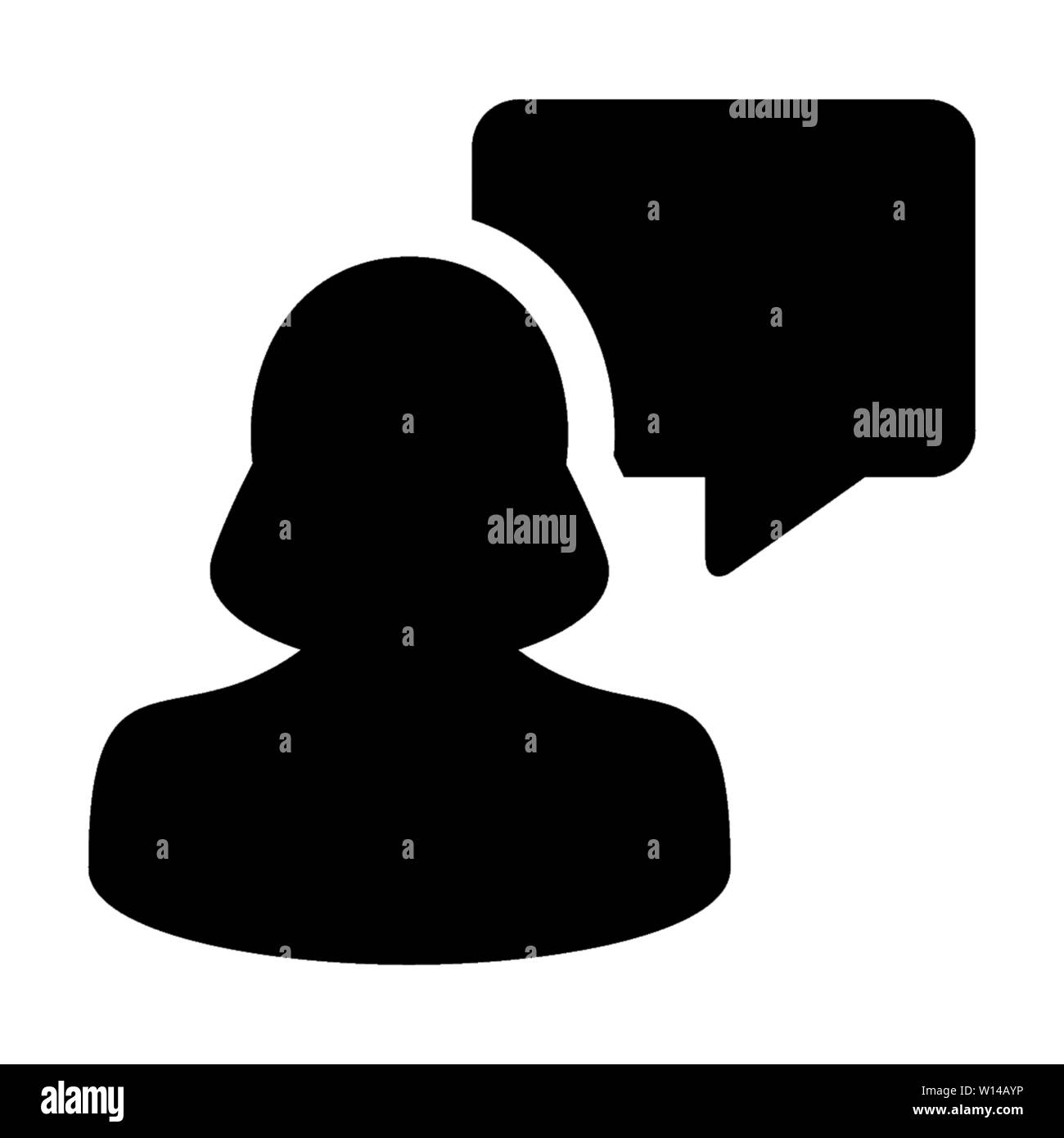 Chat icon vector female person profile avatar with speech bubble symbol ...