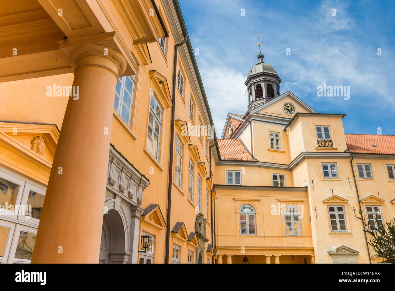Pillar and entrance tower of the castle in Eutin, Germany Stock Photo ...