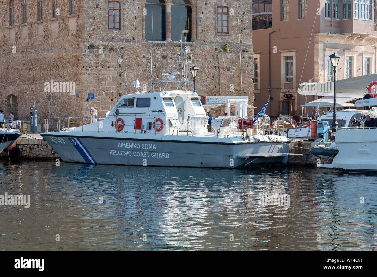 Chania, Crete, Greece. June 2019. Hellenic Coast Guard boat on a ...