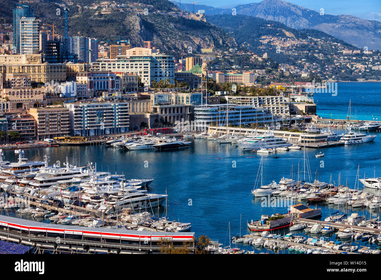 Monaco Monte Carlo cityscape and port on the Mediterranean Sea ...