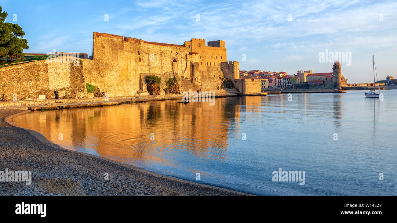 Collioure, France, a popular resort town on Mediterranean sea ...