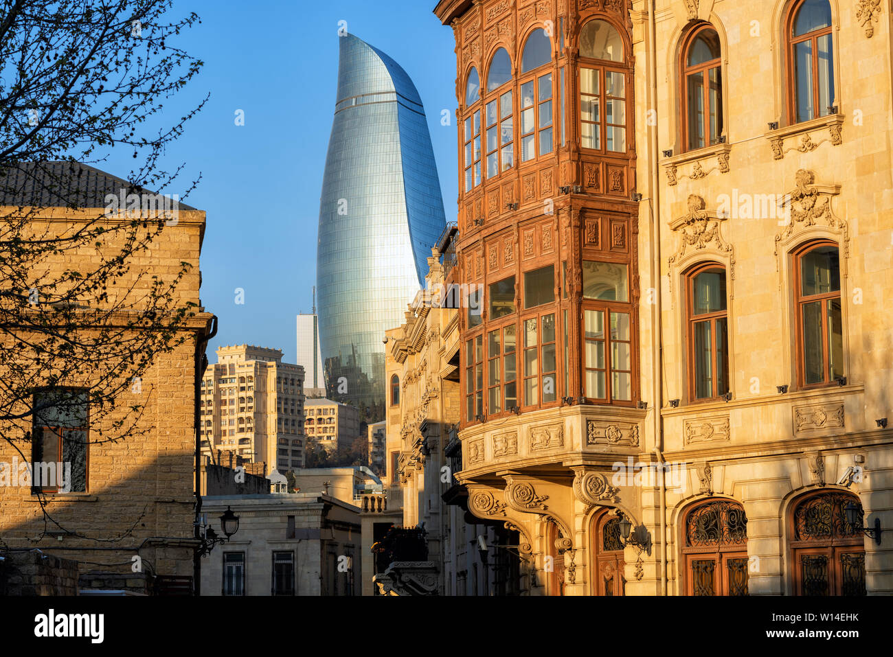 Historical and modern buildings in Baku Old town, Azerbaijan Stock ...