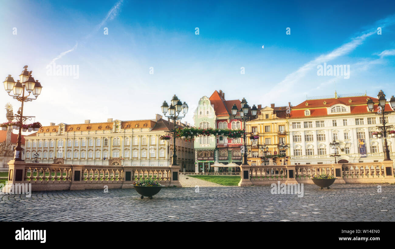 Union Square Timisoara Historical buildings morning sunrise Stock Photo ...