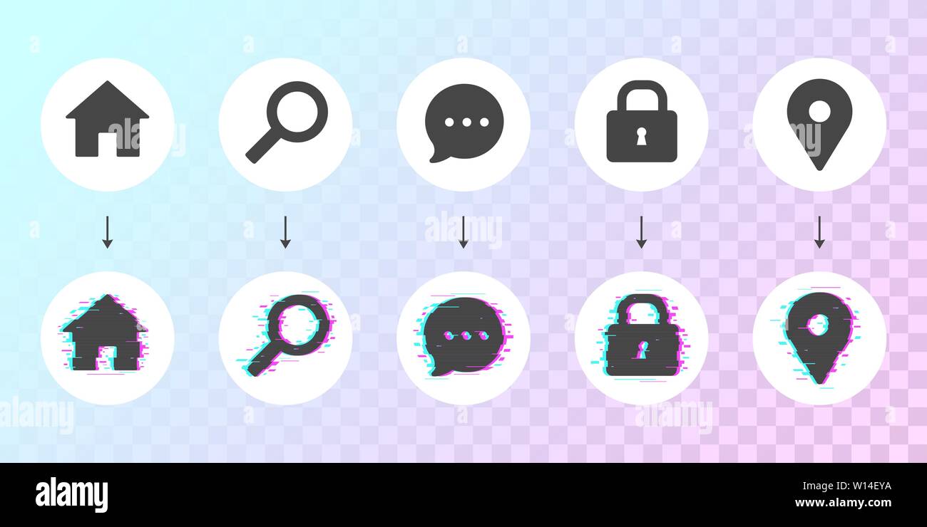 Glitched dashboard icon set with two behavior actions. Business theme ...
