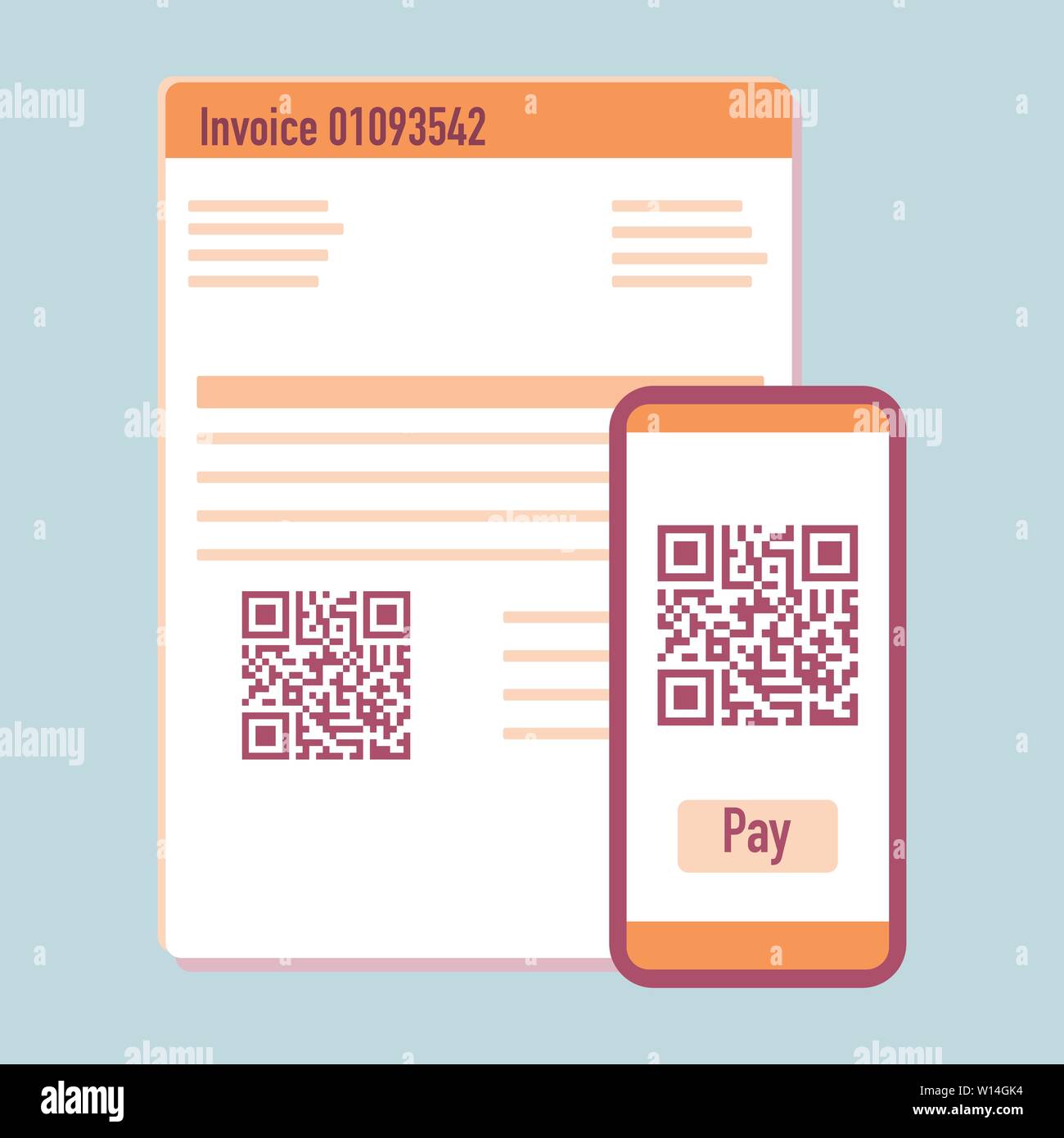 Vector illustration with phone scan qr code for payment invoice ...
