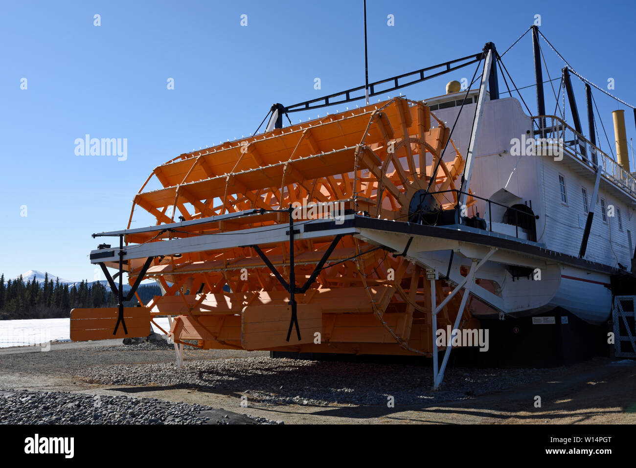 The historic paddle ship SS Klondike moored on the banks of the River ...