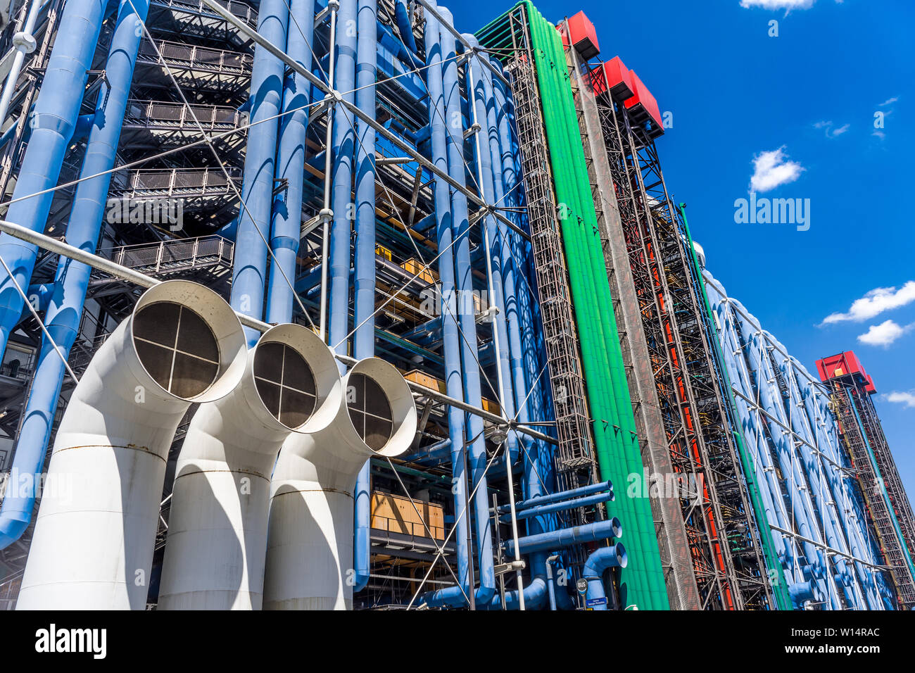 Colourful external services tubing and conduits at the Centre Pompidou ...