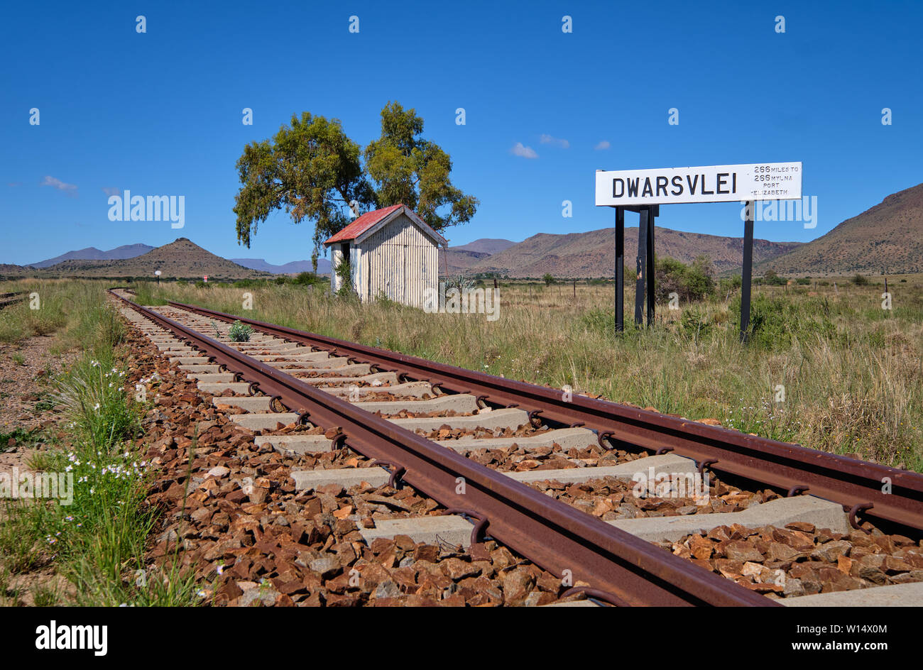 No longer in usage Dwarsfeld train station in the Karoo region of South ...