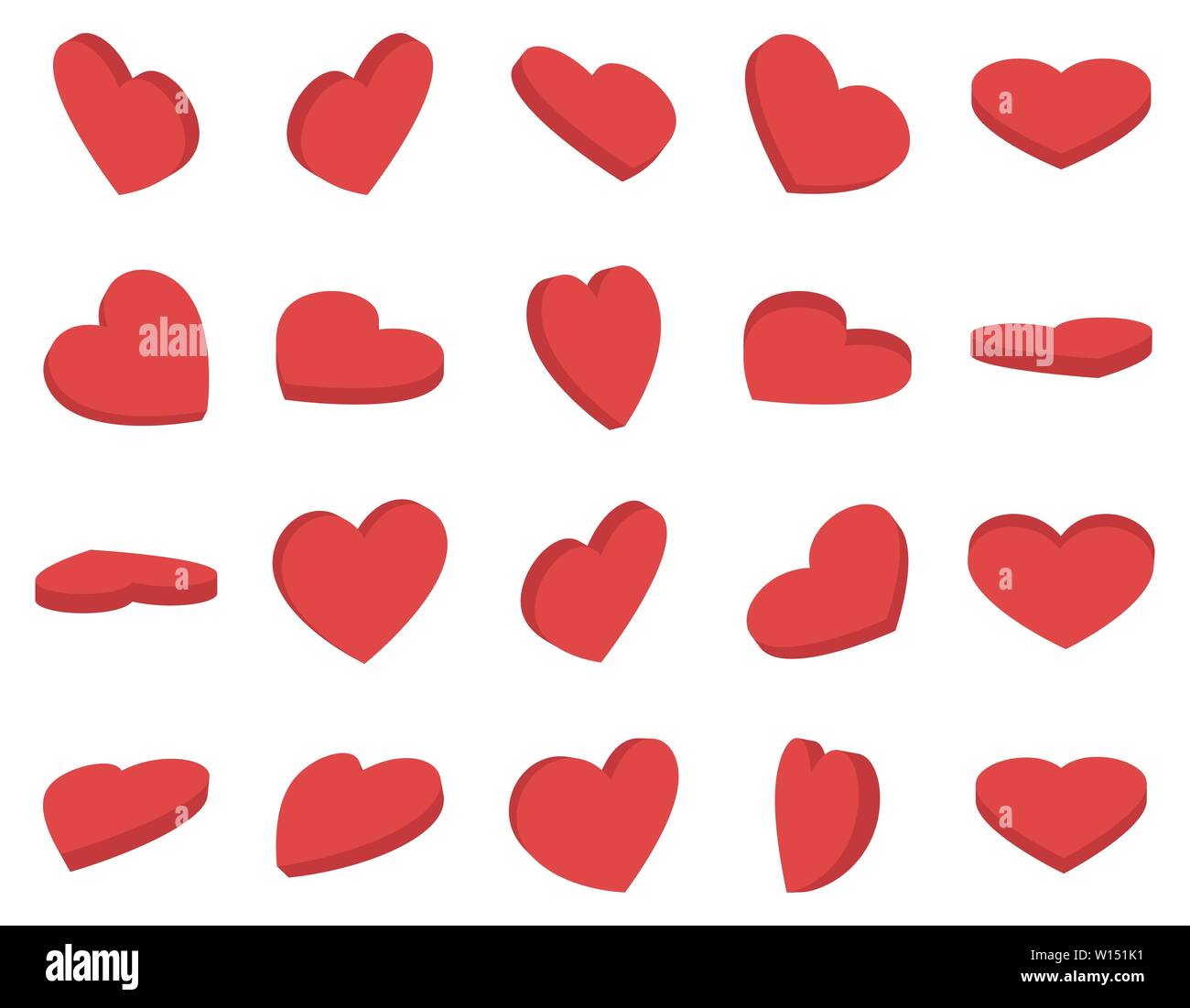 Red isometric hearts icon set, love symbol vector illustration Stock ...