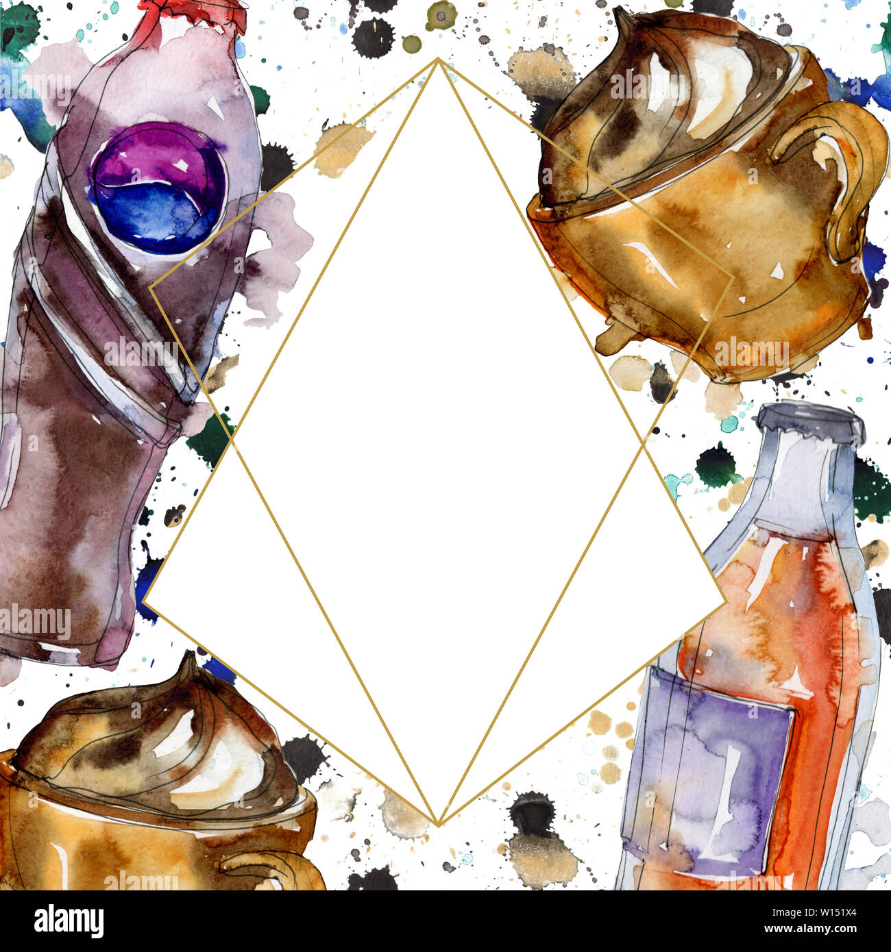 Fresh and cold soft drinks. Watercolor background illustration set ...