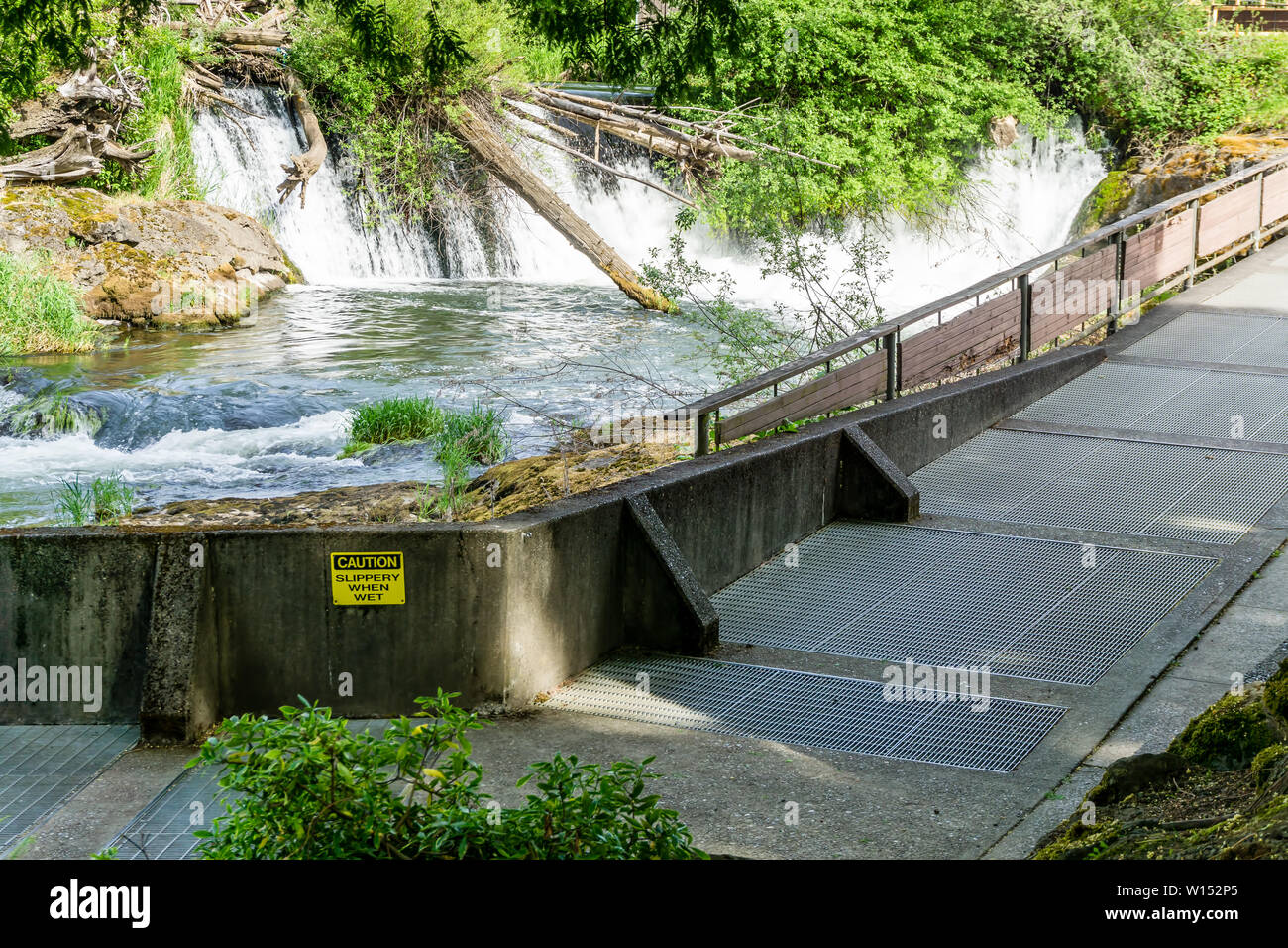 A view of a walkway at Tumwater Falls Stock Photo - Alamy