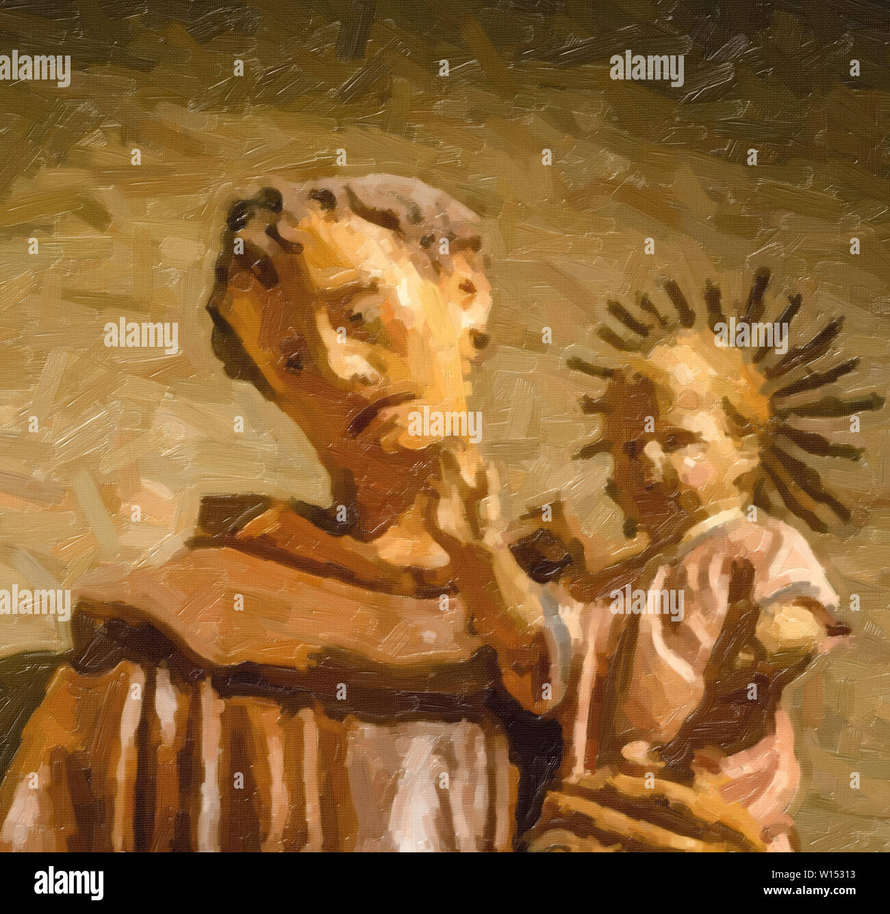 Thick painting Illustration of statue of Saint Anthony and Baby Jesus ...