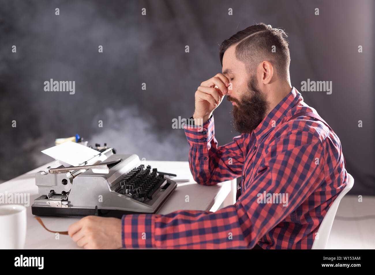 people, world day of writer and hipster concept - young stylish ...