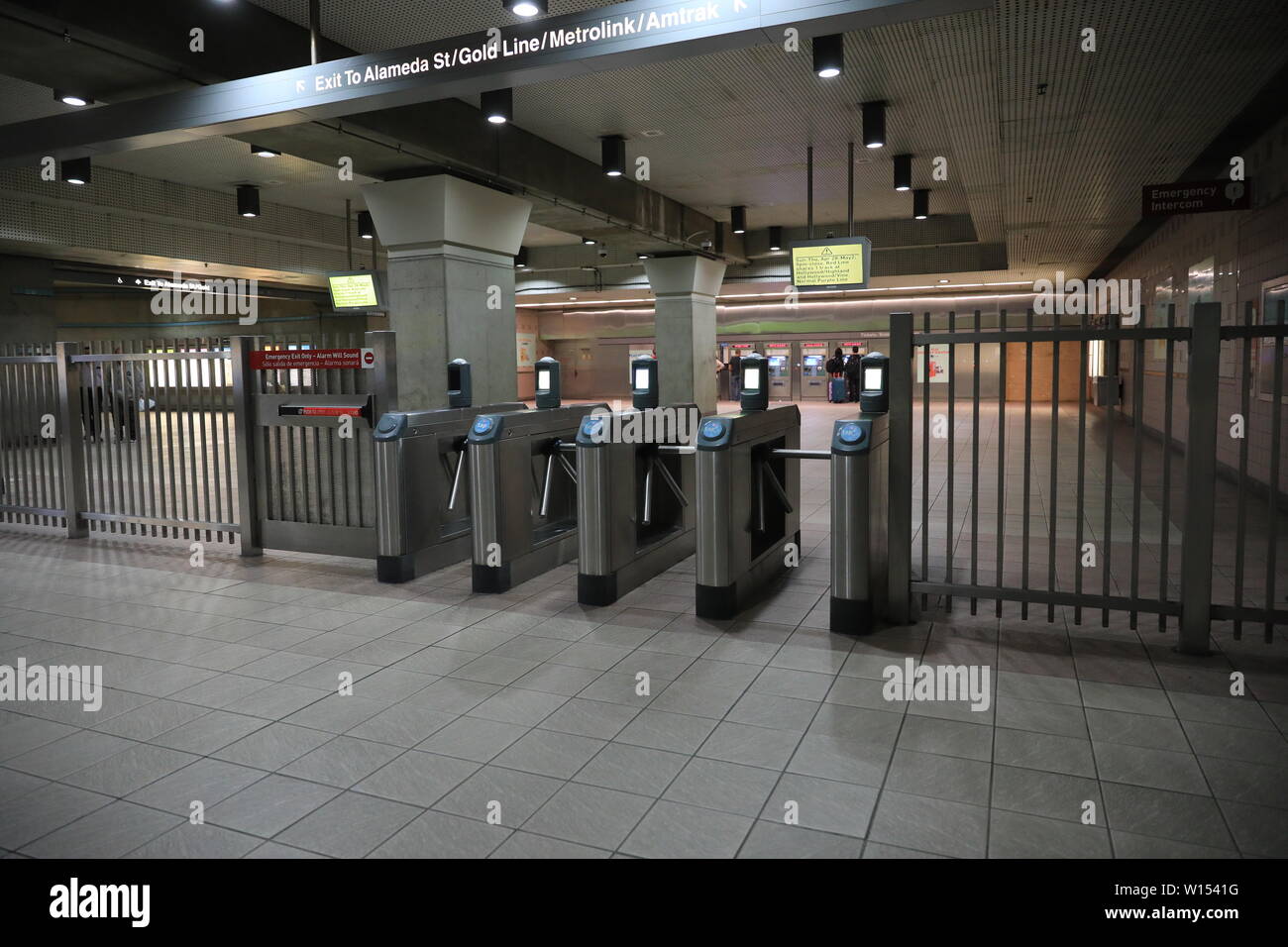 The tap fare gates at the Union Station subway station in Los Angeles ...
