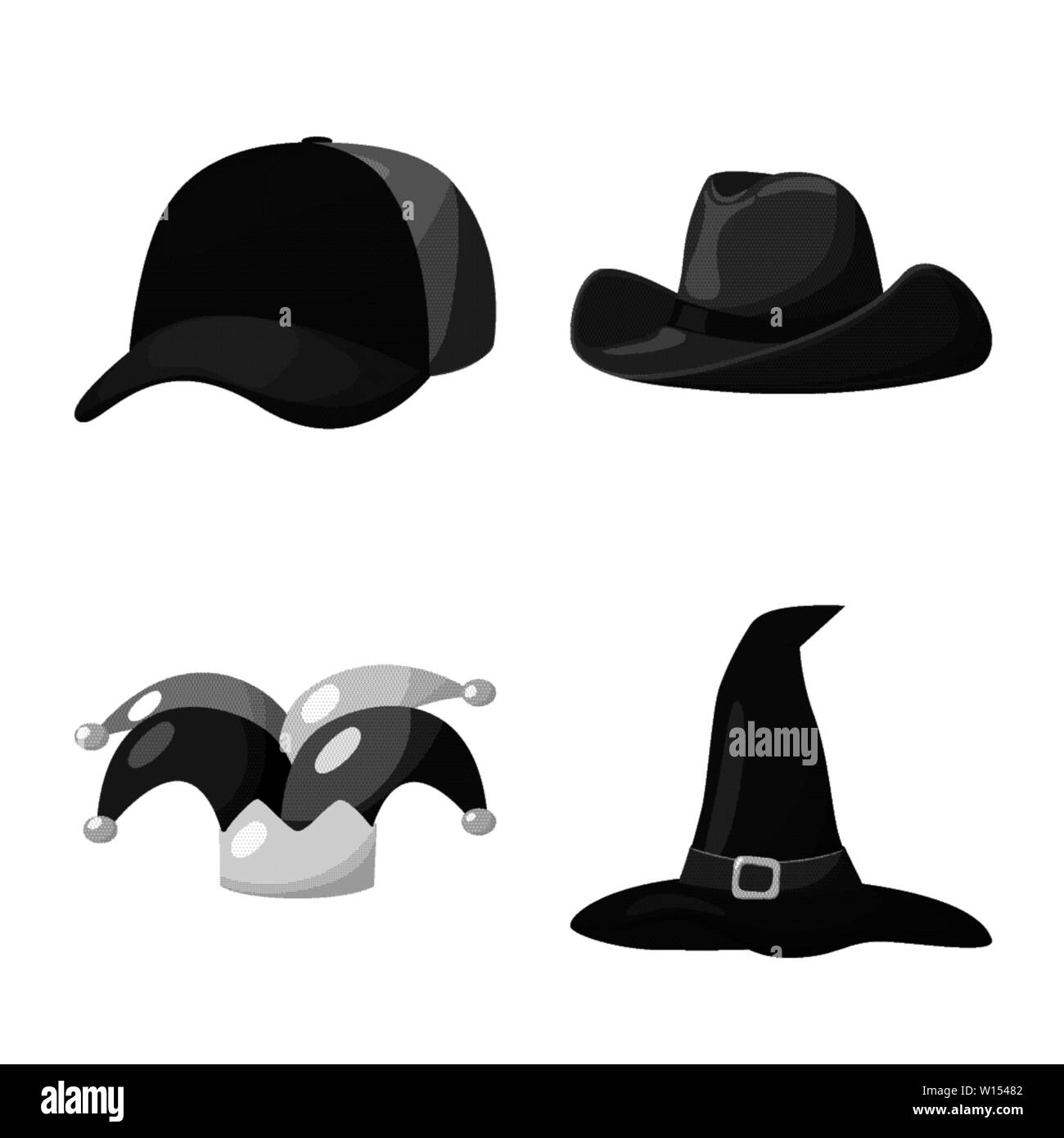 Vector illustration of hat and helmet sign. Set of hat and profession ...
