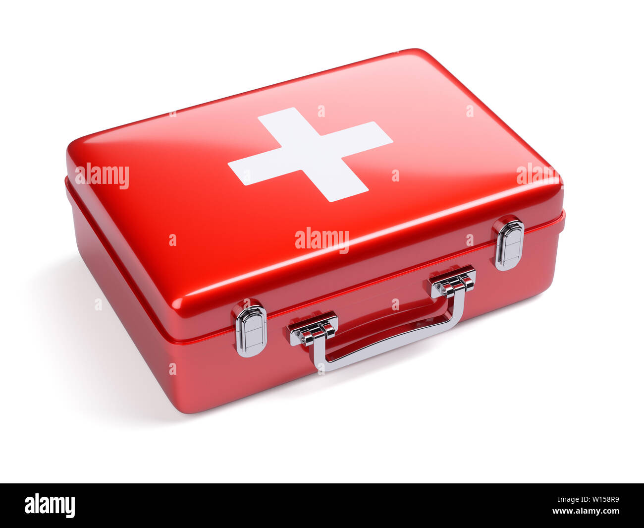 First aid kit red case isolated on white background. 3d rendering ...