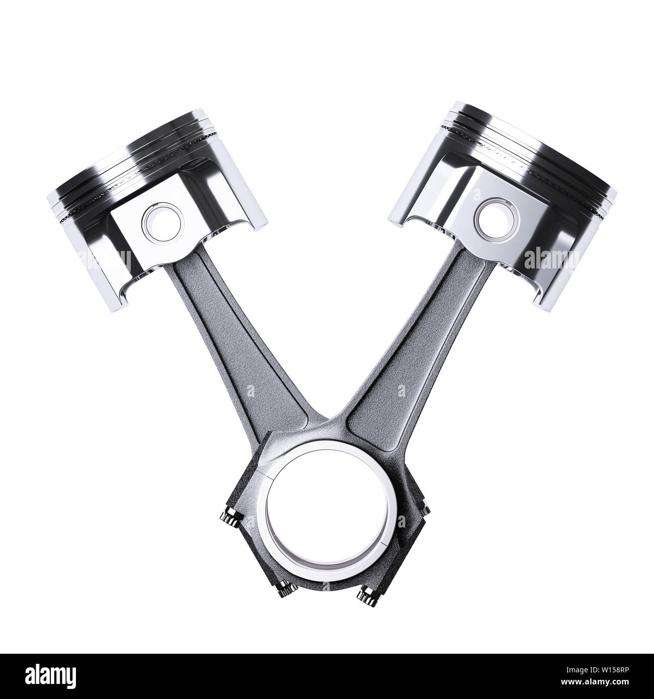 3d rendering of engine pistons isolated on white background. V sign ...
