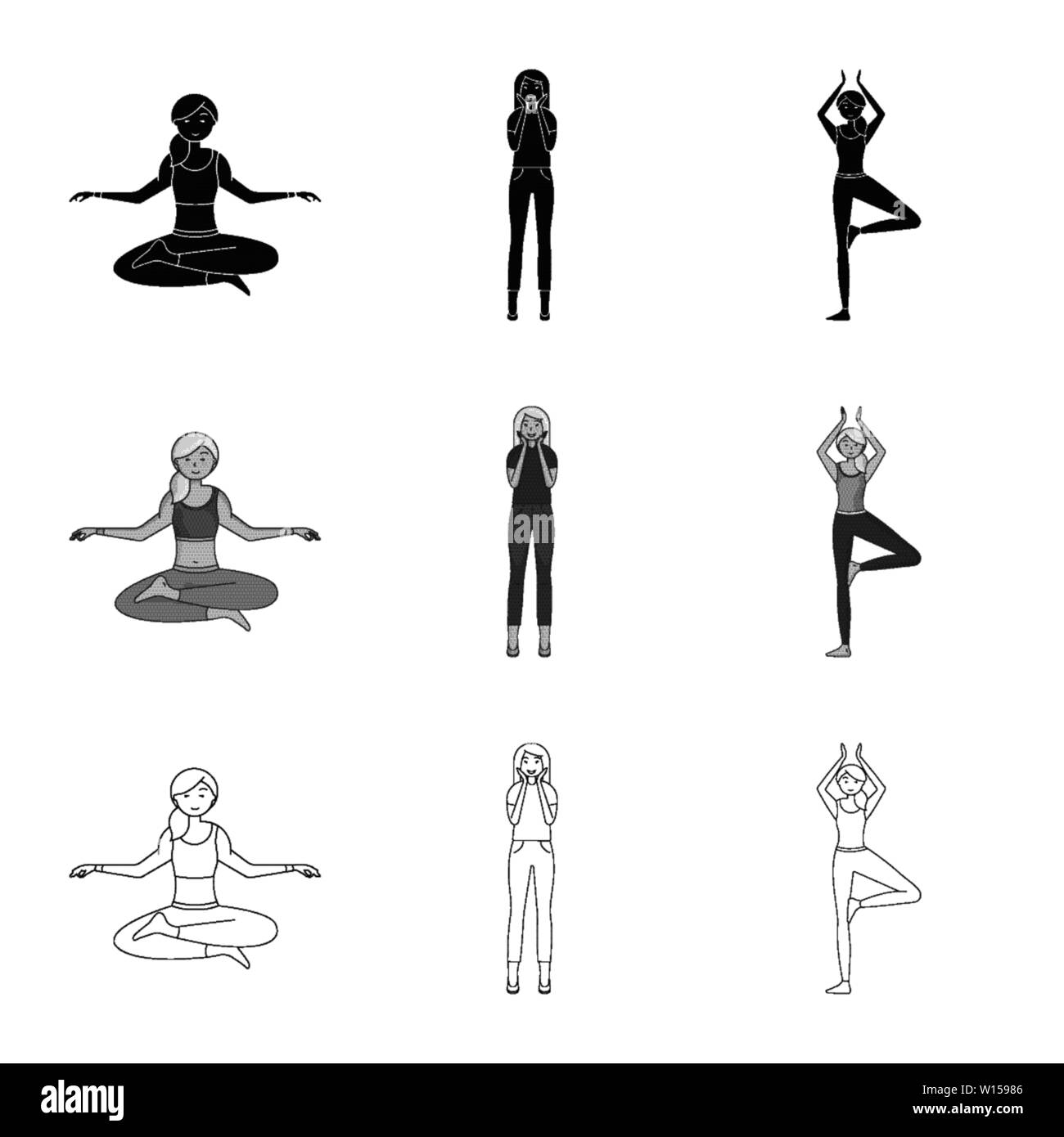 Vector illustration of posture and mood symbol. Set of posture and ...