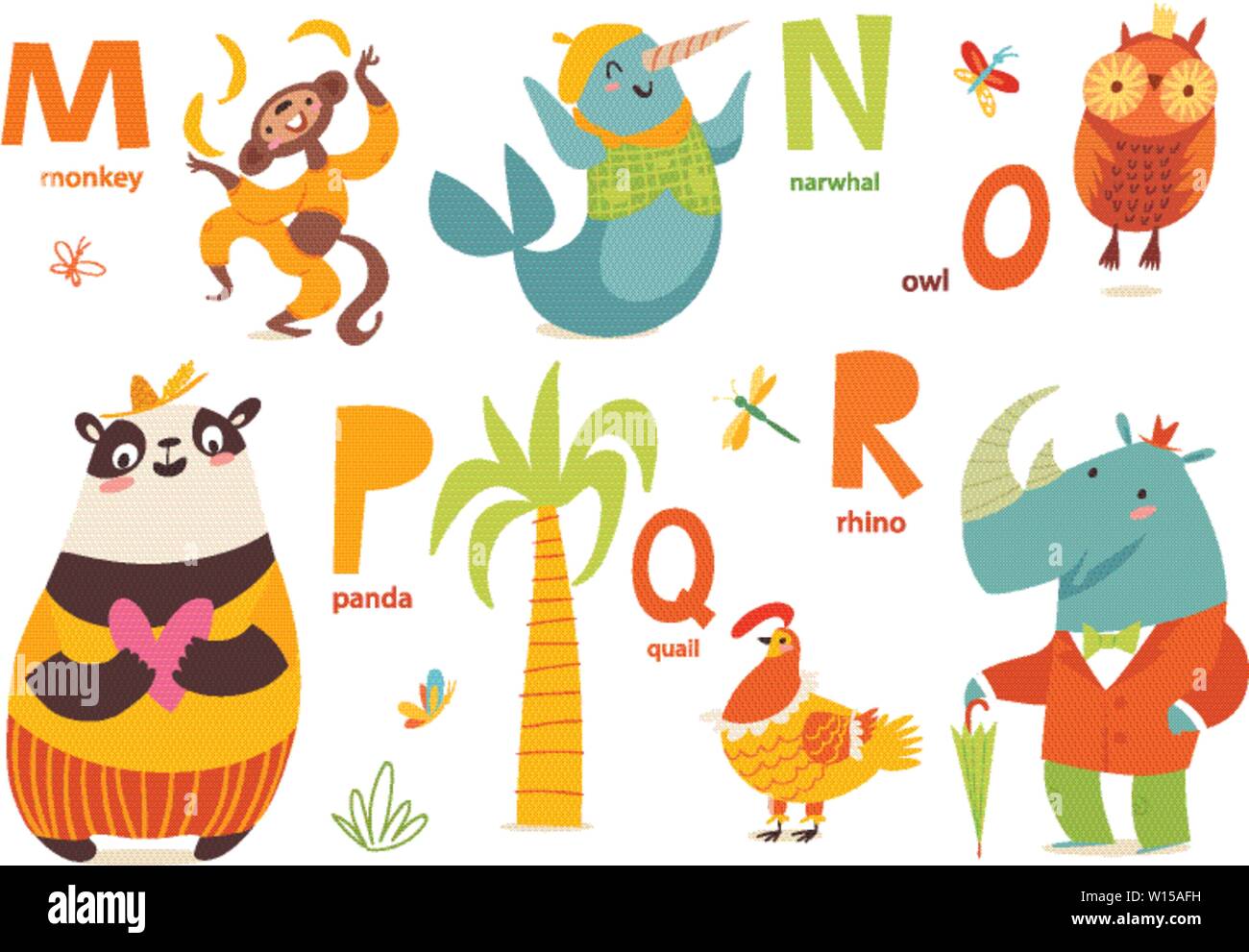 Part 3 of animals abc with cute cartoon animals and letters. Letters M ...