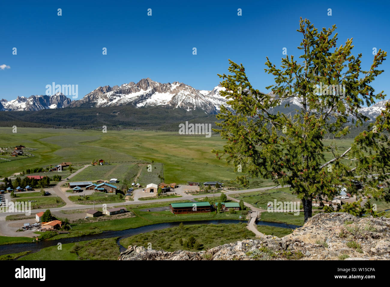 Snow in the peaks over Stanley Idaho across the valley Stock Photo - Alamy