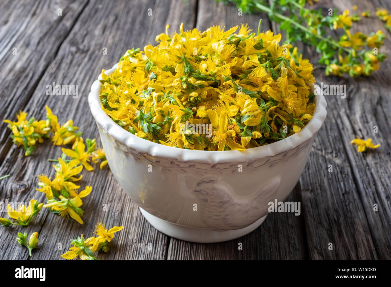 Fresh St. John's wort flowers in a bowl Stock Photo - Alamy
