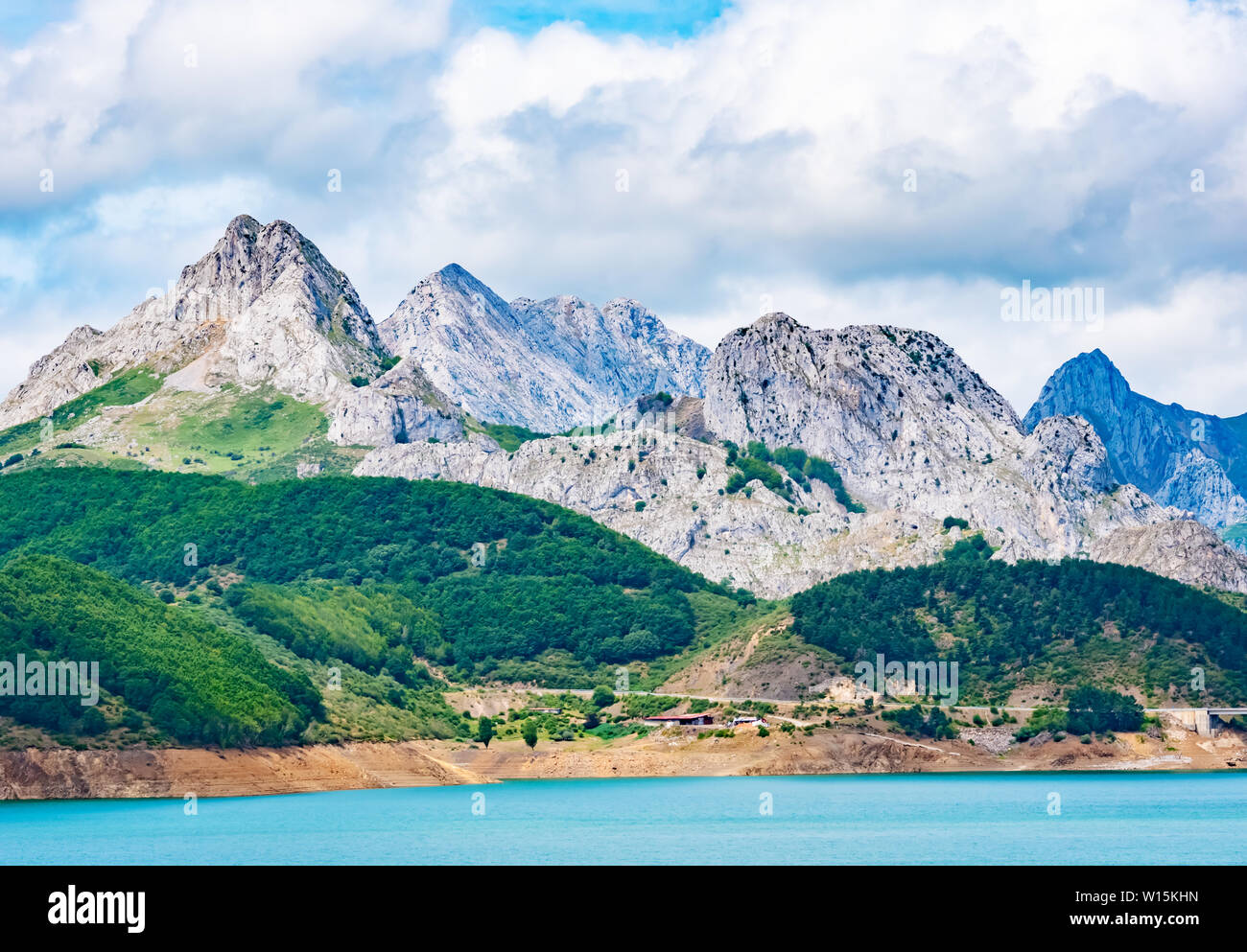 Reservoir in the mountains of Picos de Europa. Cantabrian, Riano ...