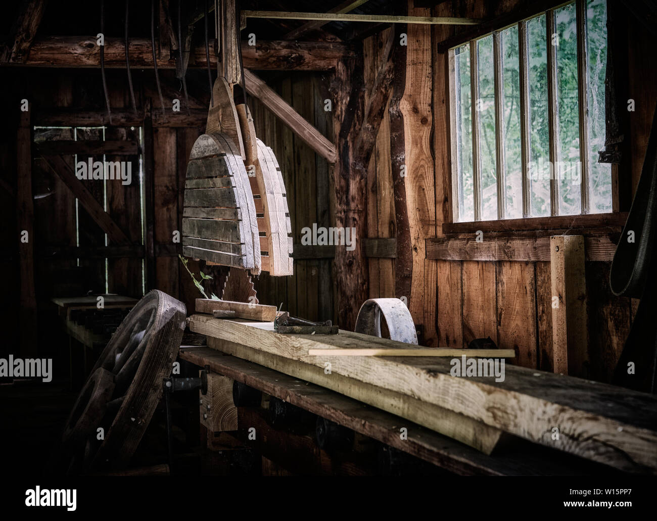 Rebuilt saw mill at the National Museum of History, St Fagans, Cardiff ...
