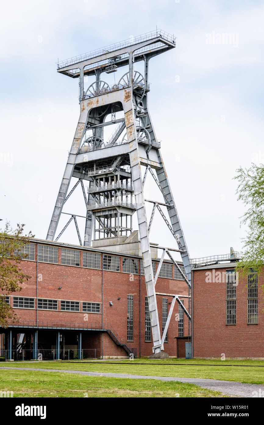 A large steel shaft tower with brick buildings on the former Arenberg ...