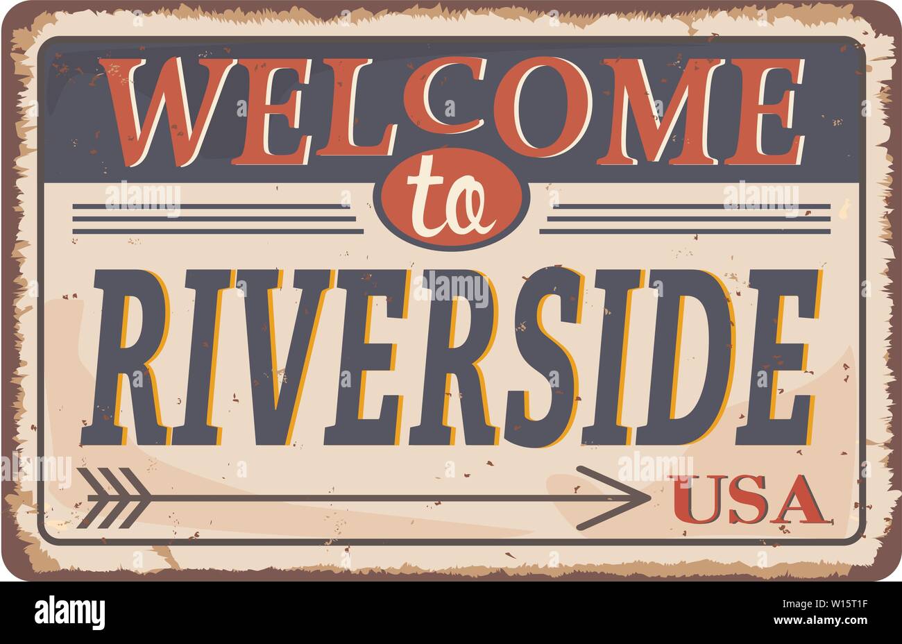 Welcome to riverside vintage rusty metal sign on a white background ...