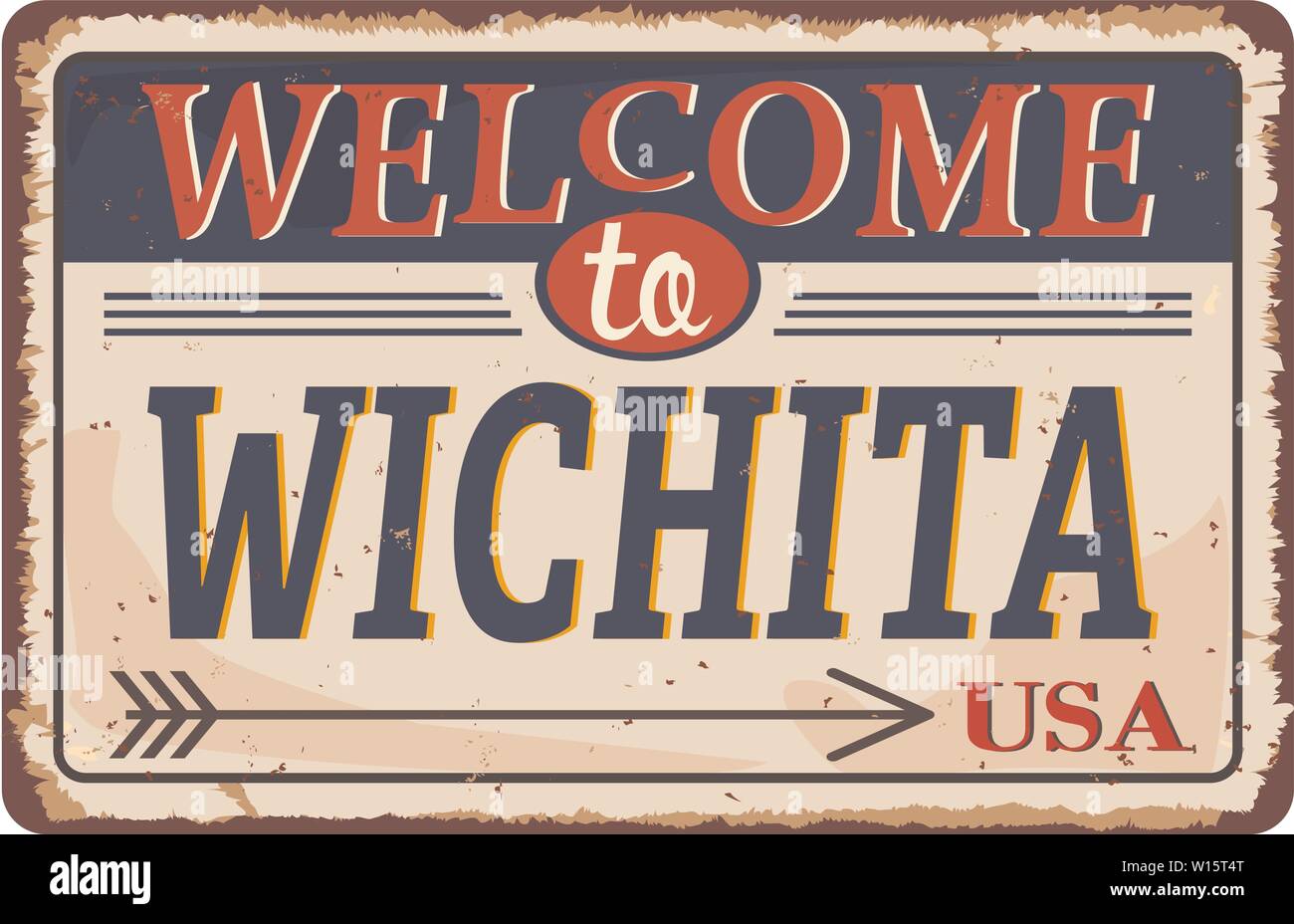 Welcome to Wichita Kansas vintage rusty metal sign on a white ...