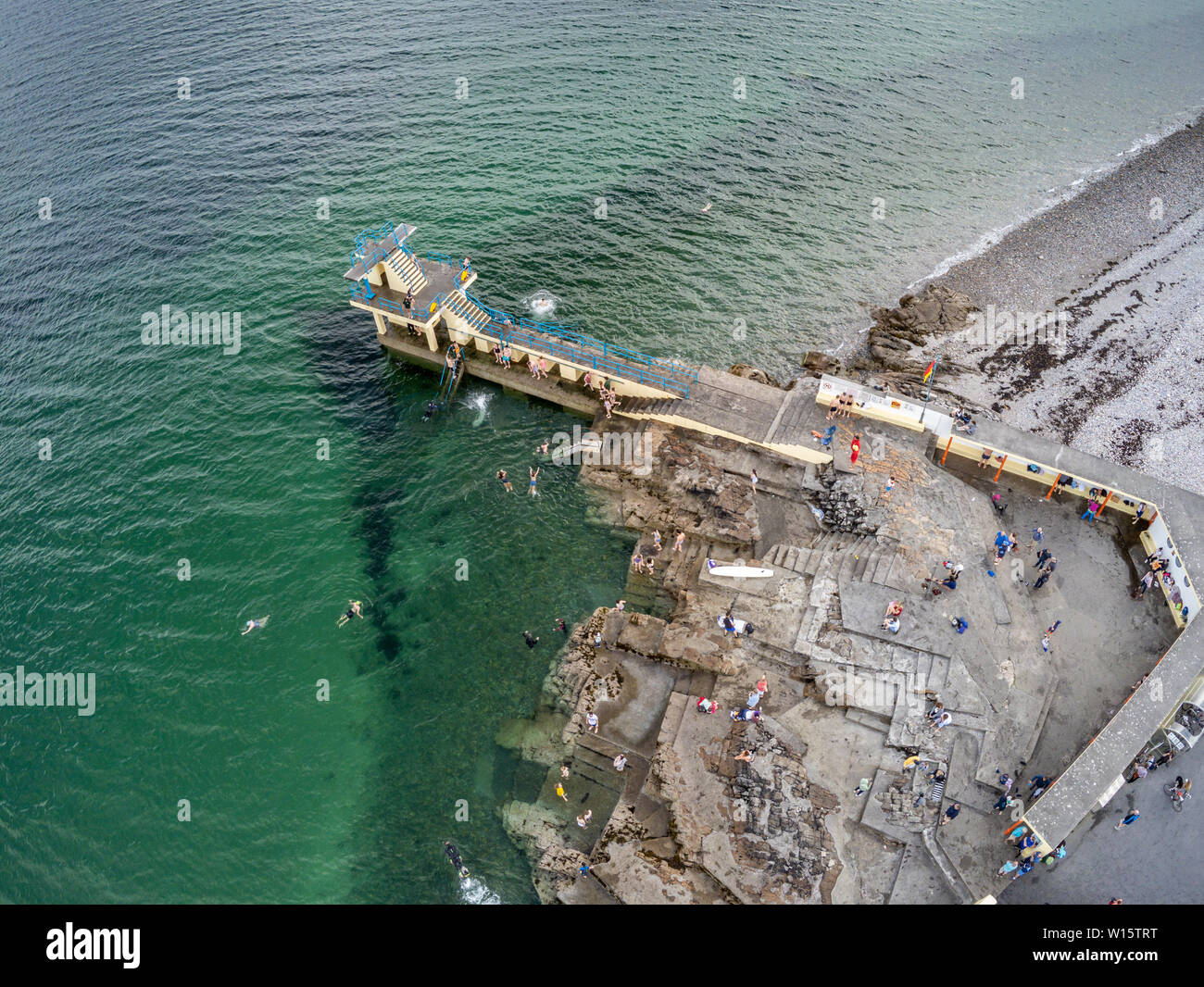 Aerial view of Blackrock beach with Diving tower in Salthill, Galway ...