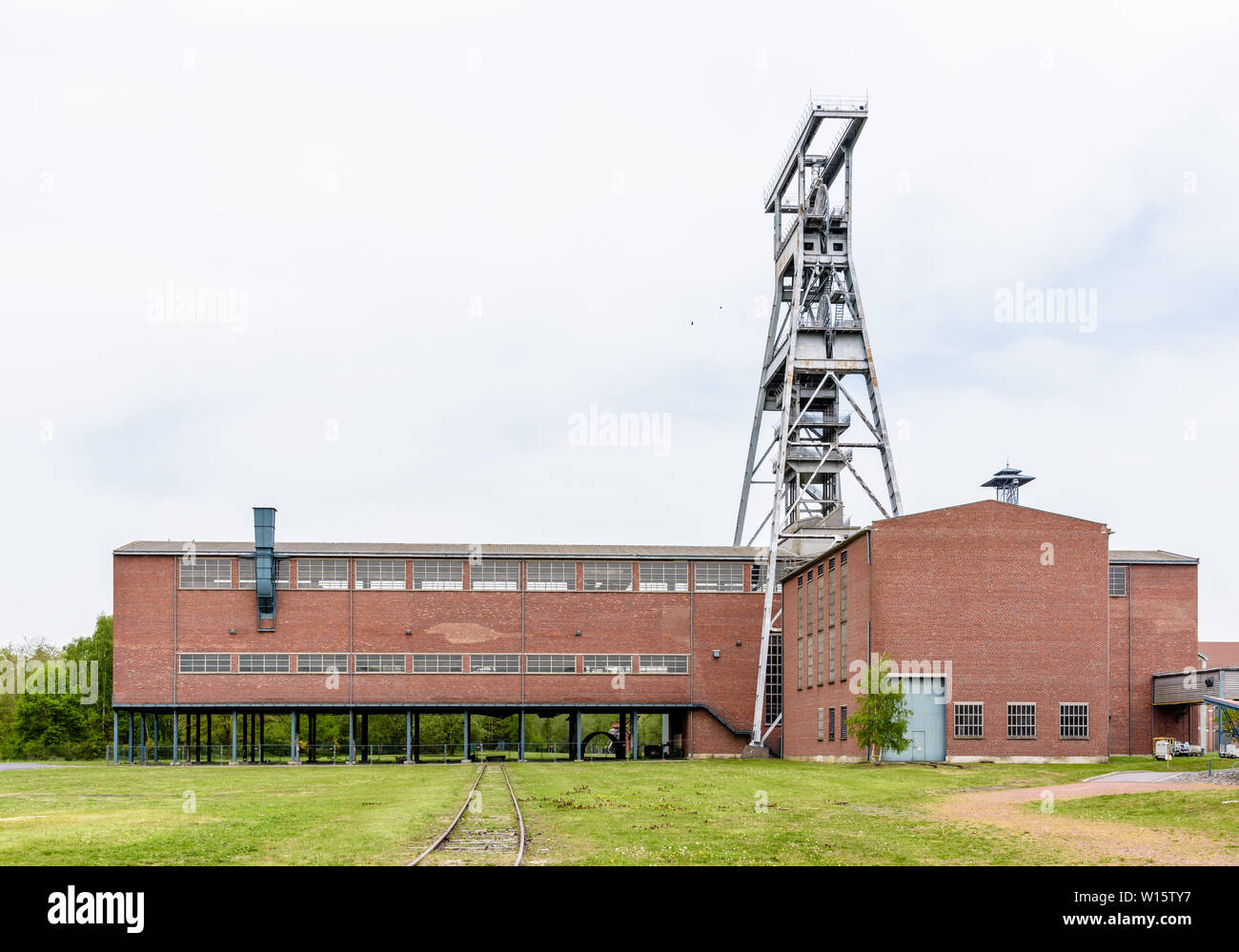 A large steel shaft tower with brick buildings on the former Arenberg ...