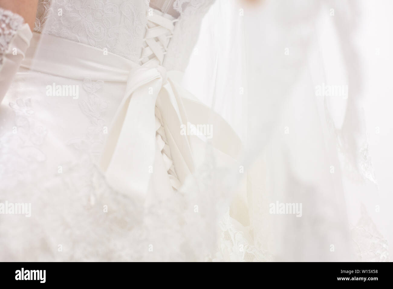 Bride from the back in a wedding dress Stock Photo - Alamy