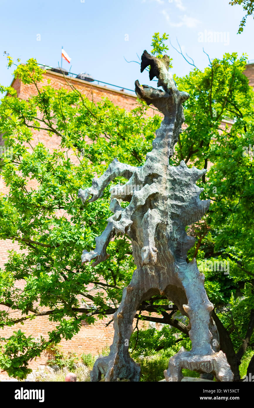 Krakow, Poland, May 10 2019 - Wawel Dragon Statue breathing fire at the ...