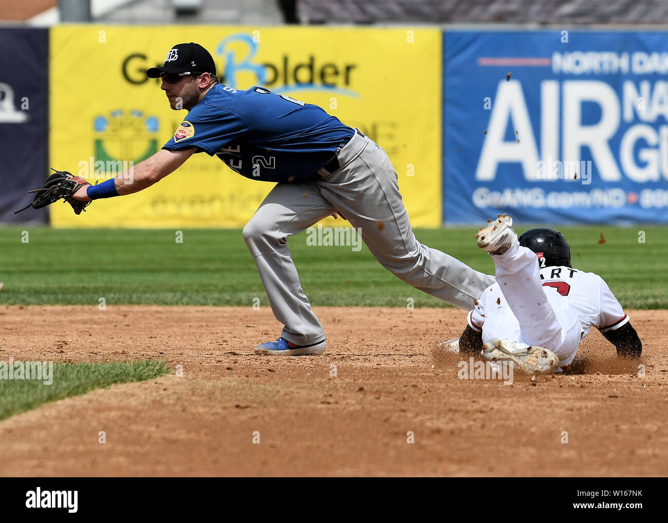Fargo, ND, USA. 30th June, 2019. FM Redhawks outfielder Devan Ahart (12 ...
