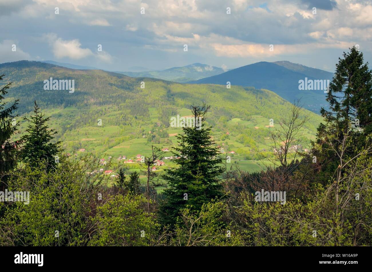 Beautiful spring green landscape. View of the charming villages in the ...