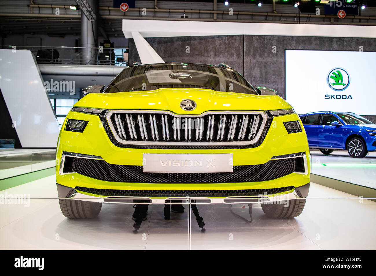 Poznan, Poland, March 2019: yellow Skoda VISION X concept prototype car ...