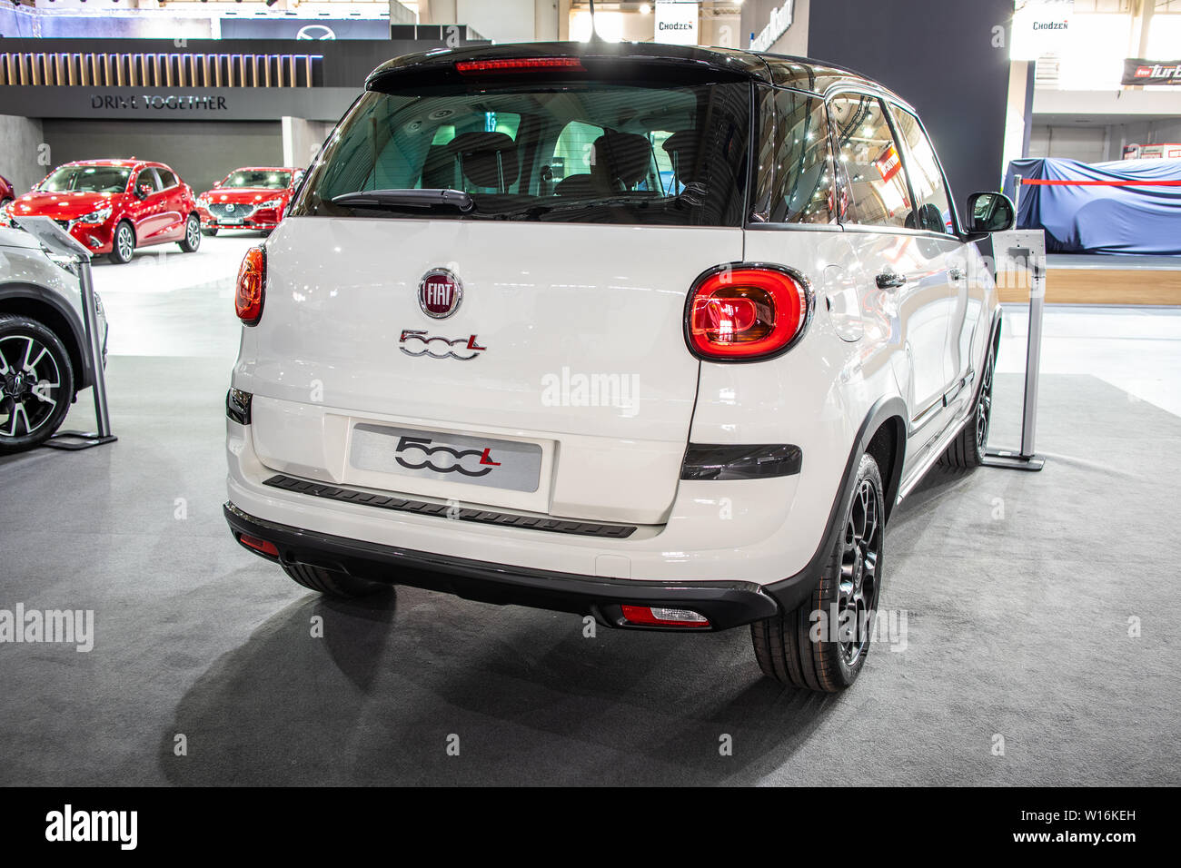 Poznan, Poland, March 2019: metallic white Fiat 500L at Poznan ...