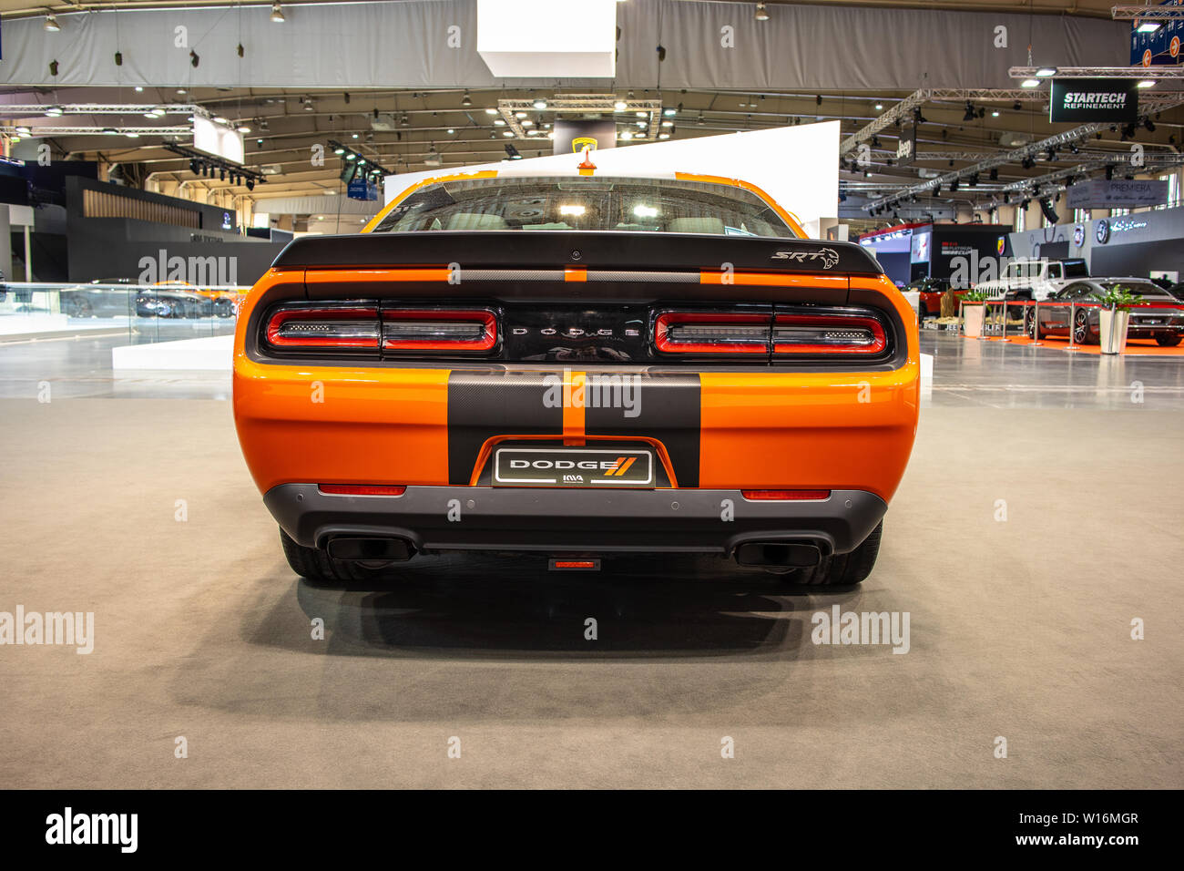 Poznan, Poland, March 2019: metallic orange Dodge Challenger SRT ...