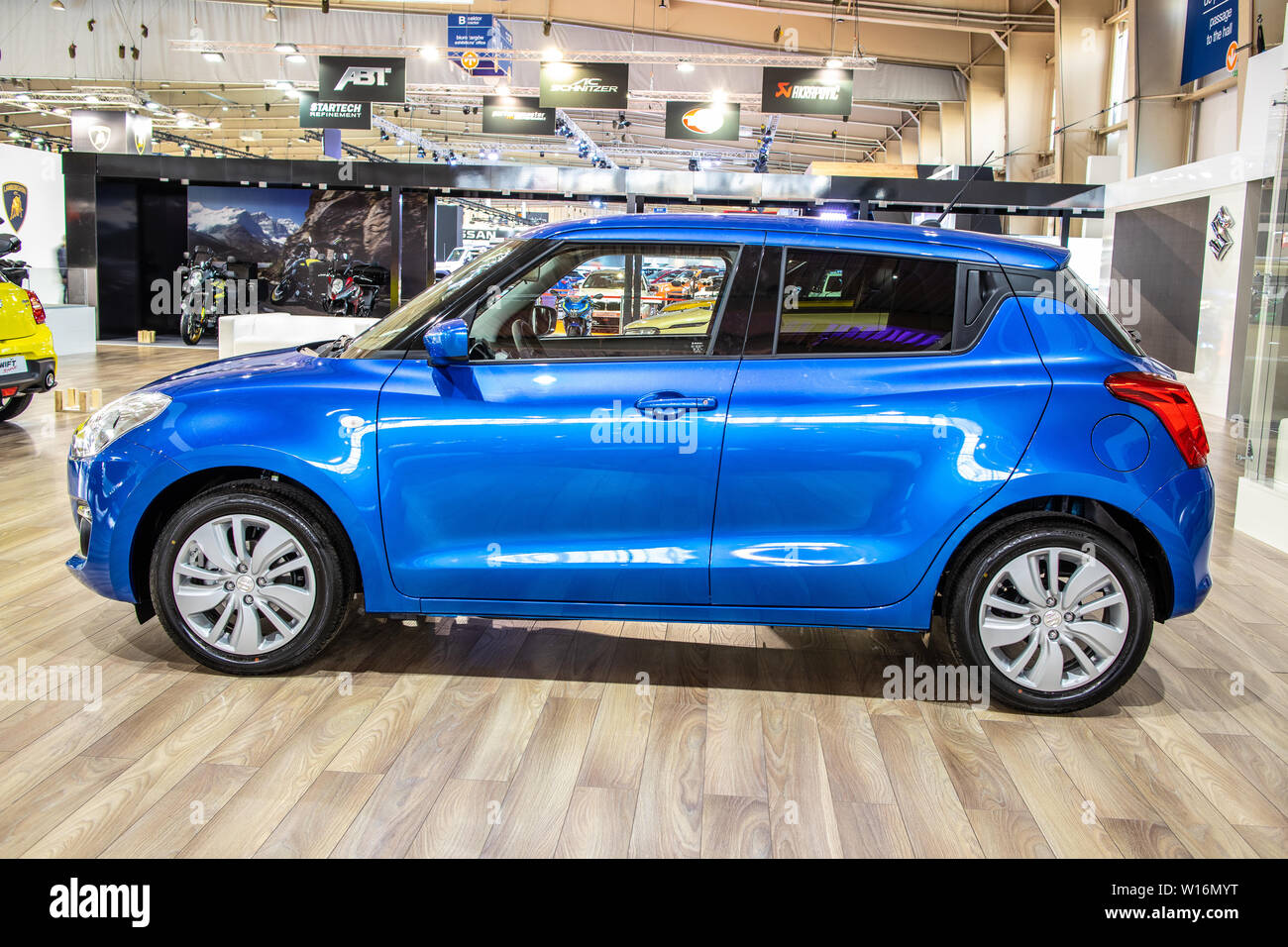 Poznan, Poland, March 2019: blue new Suzuki Swift, Poznan International ...
