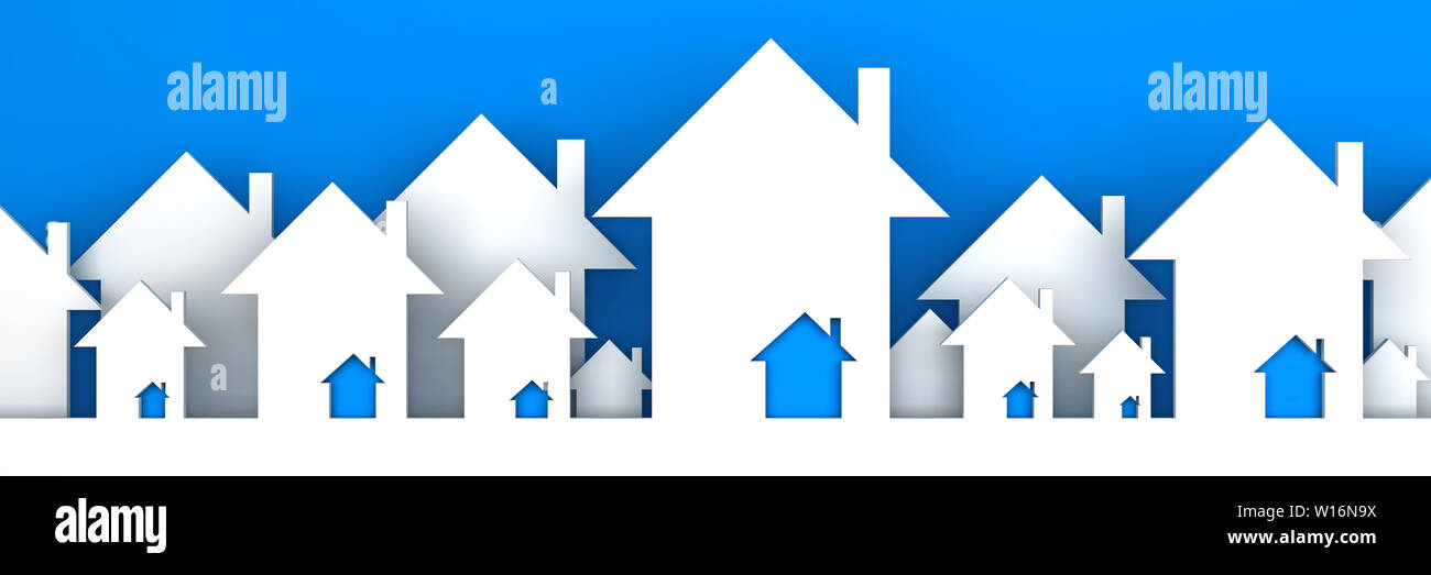 Group of houses illustration - 3d render Stock Photo - Alamy